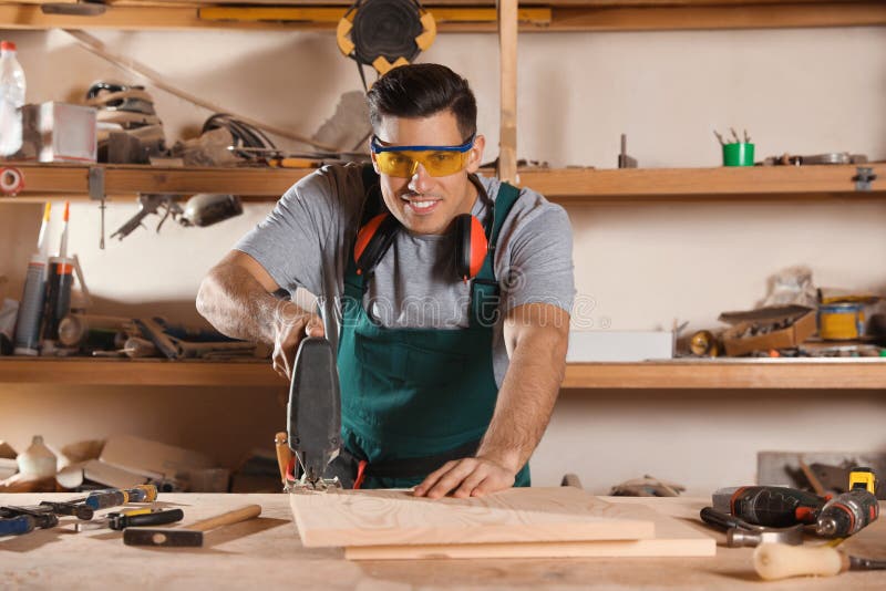 Professional Carpenter Working with Jigsaw Stock Image - Image of ...