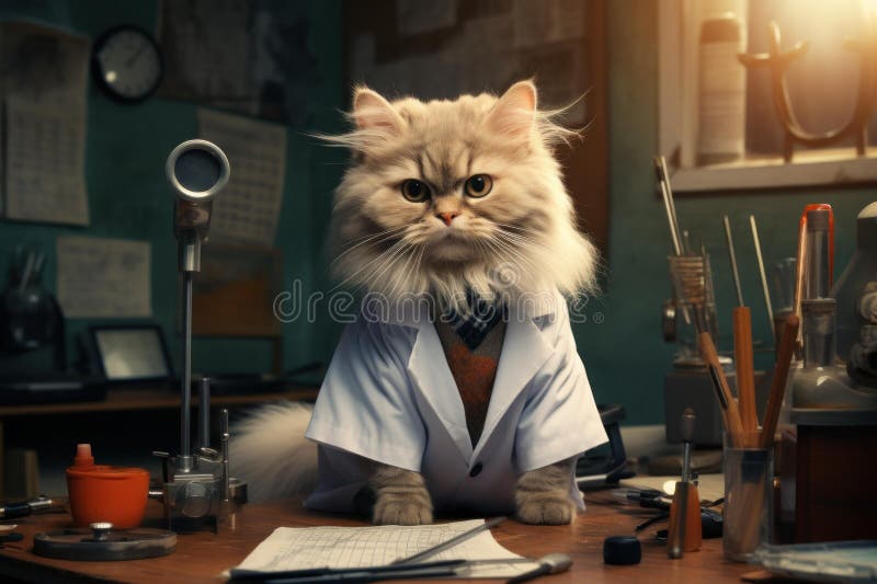 Professional Cat Scientist in a Lab Stock Photo - Image of persian ...
