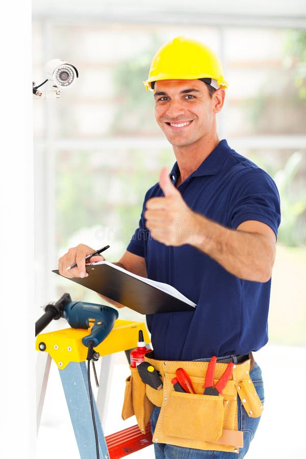 Cctv teachnician thumb up stock photo. Image of occupation - 30284366