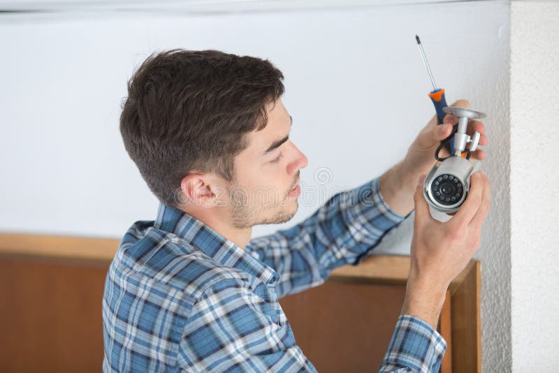 Professional Cctv Technician Working Stock Photo - Image of digital ...