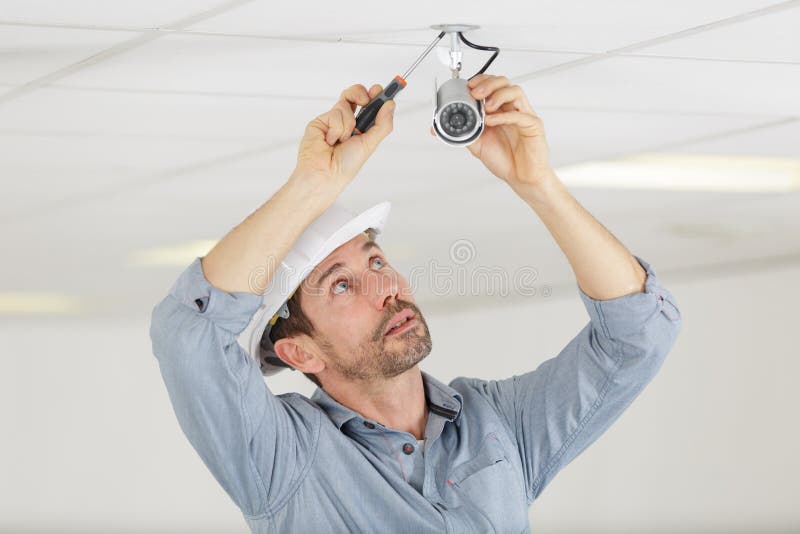Professional Cctv Technician Working Stock Photo - Image of electrician ...