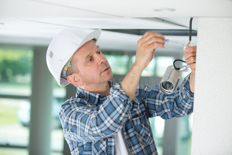 Professional Cctv Technician Working Stock Image - Image of focus ...