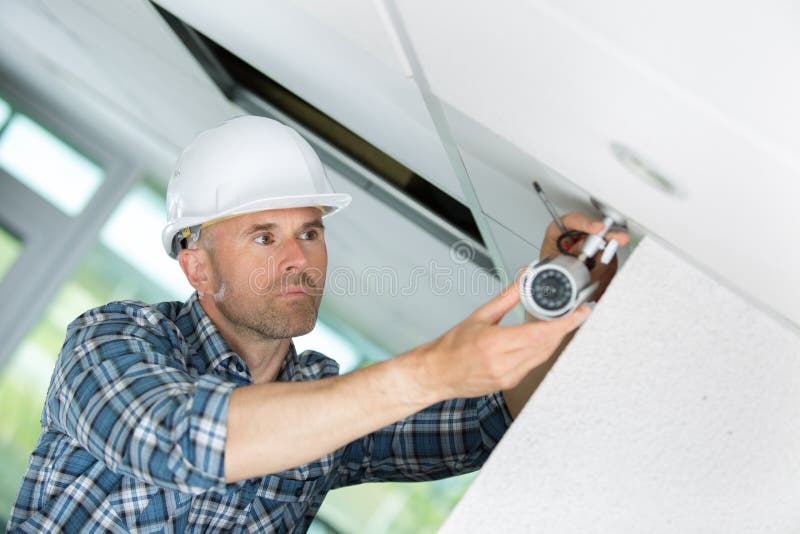 Professional Cctv Technician Working Stock Photo - Image of installing ...