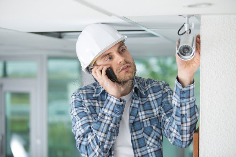 Professional Cctv Technician Working Stock Photo - Image of office ...