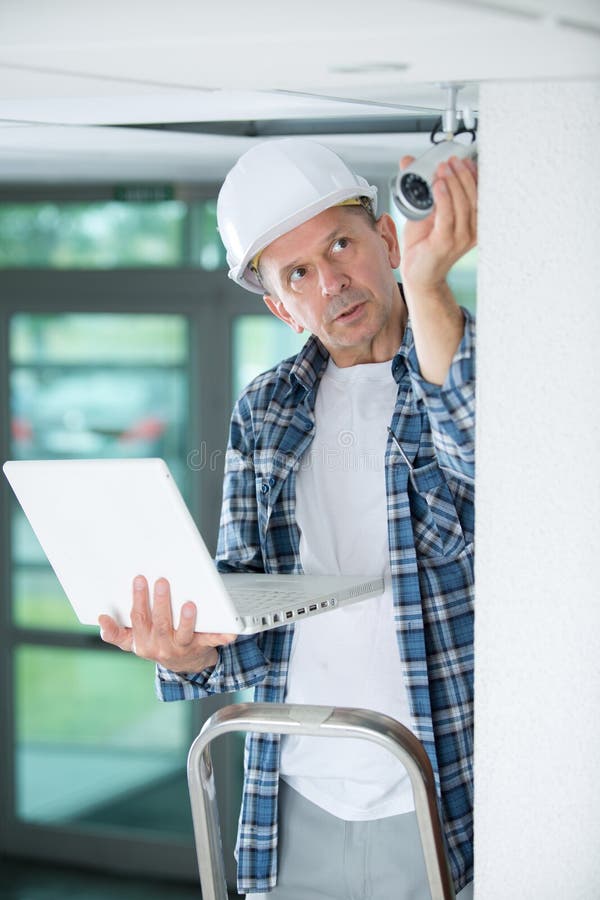 Professional Cctv Technician Working Stock Photo - Image of monitoring ...