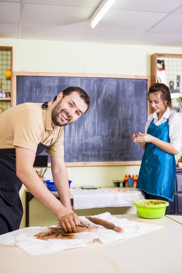 Professional Ceramists or Claymakers during a Process of Clay ...