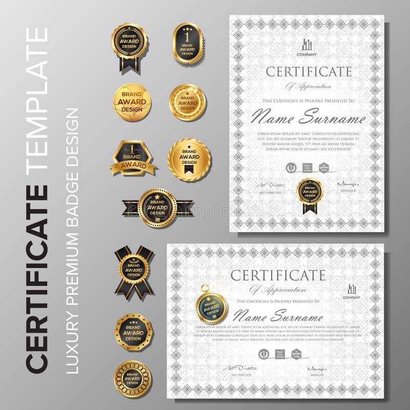 Professional Certificate Design with Badge Vector Illustration Stock ...