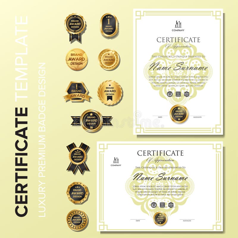 Professional Certificate Design with Badge Vector Illustration Stock ...