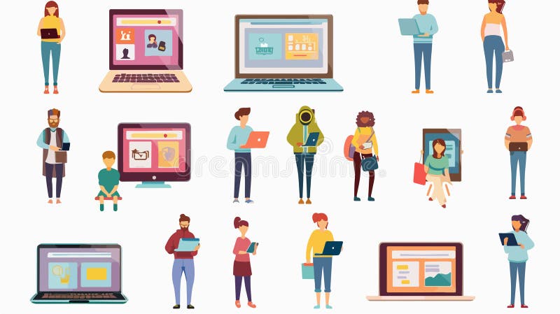 Professional Characters Working Online Using Laptop Computers Remotely ...