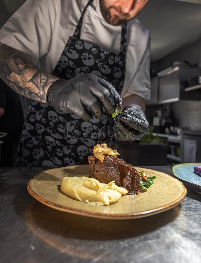 Professional Chef Adding Final Touch Stock Image - Image of cuisine ...