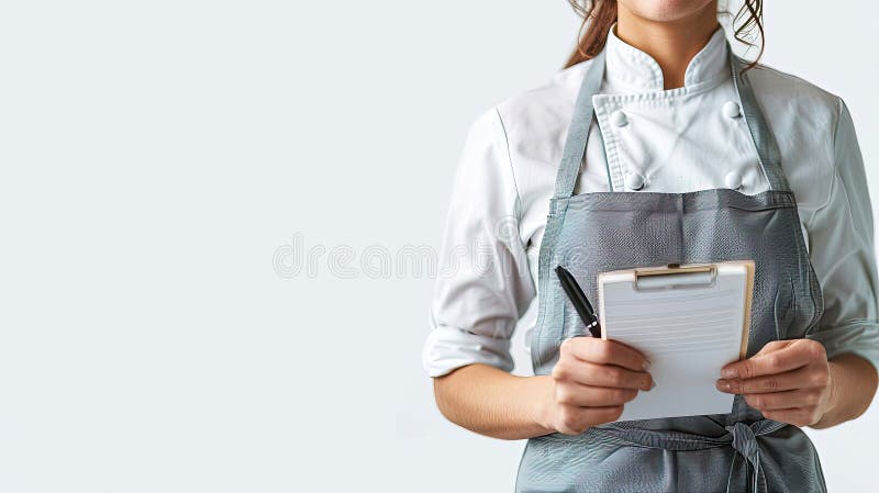 Professional Chef with Apron Holding Clipboard and Pen. Stock Image ...