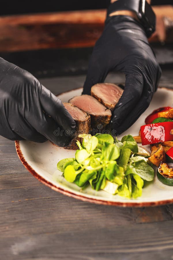 Professional Chef Arranging Food Plate Stock Photo - Image of portion ...