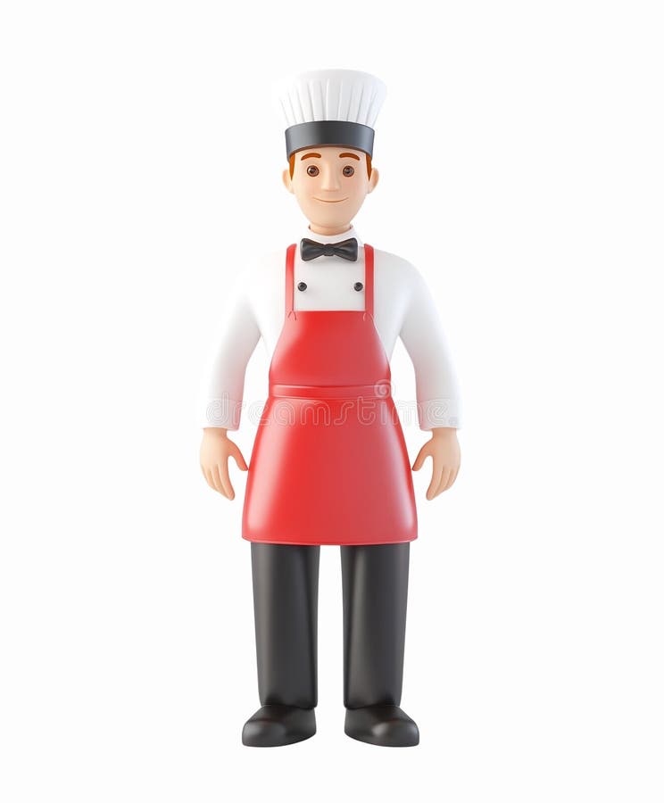 Professional Chef Character in Red Apron with Classic Chef Hat for ...