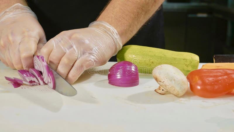Professional Chef Chopping Vegetables, Close-up Stock Image - Image of ...