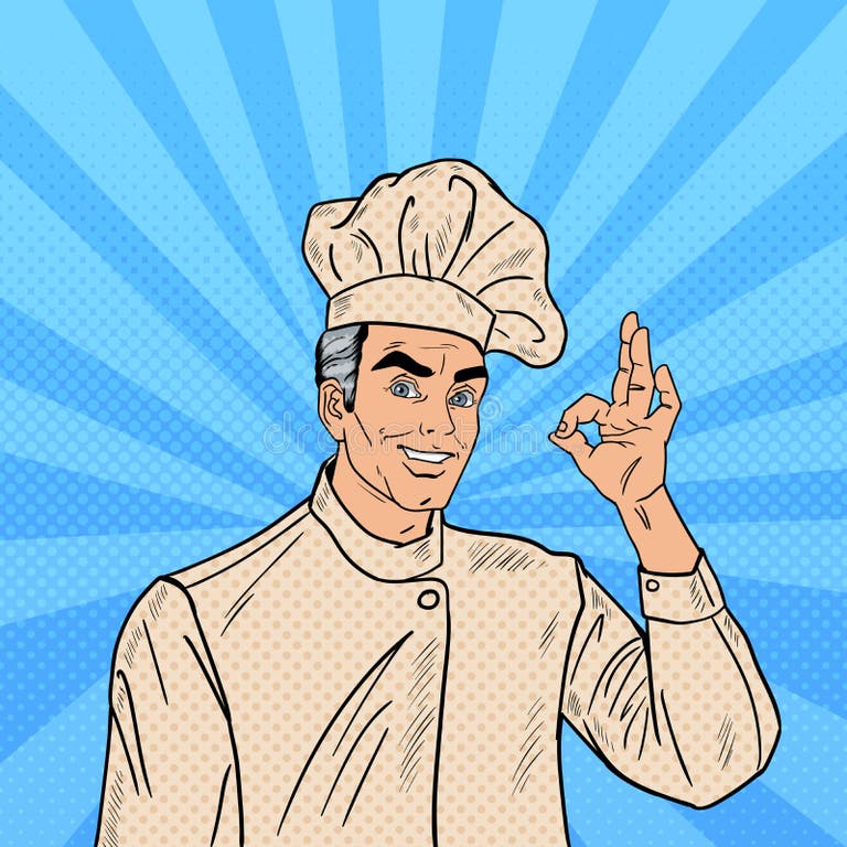Professional Chef Cook Gesturing OK. Pop Art Stock Vector ...