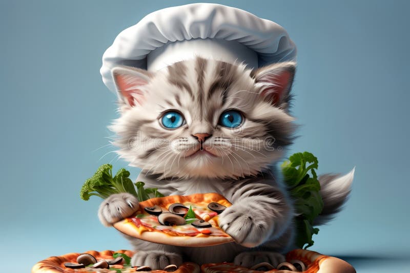 Professional Chef, Cute Cat in a Chef S Hat Prepares Pizza Stock Image ...