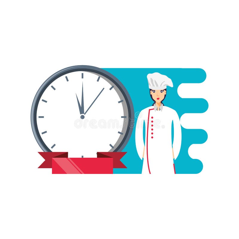 Professional Chef Female with Clock Time Stock Illustration ...