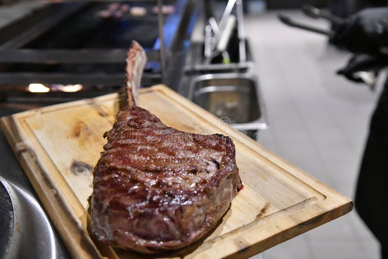 Professional Chef Making Delicious Steak at a Restaurant Stock Image ...