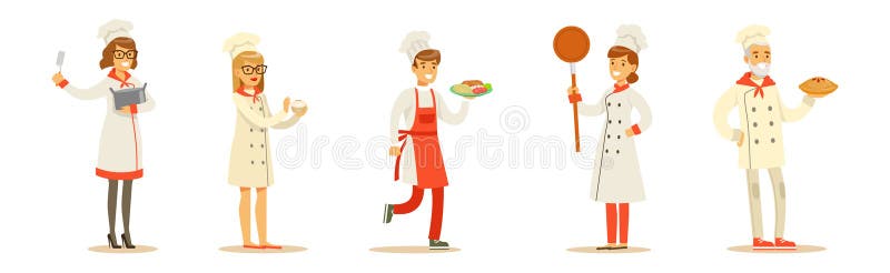 Professional Chef Man And Woman Character Stand In Uniform Vector Set