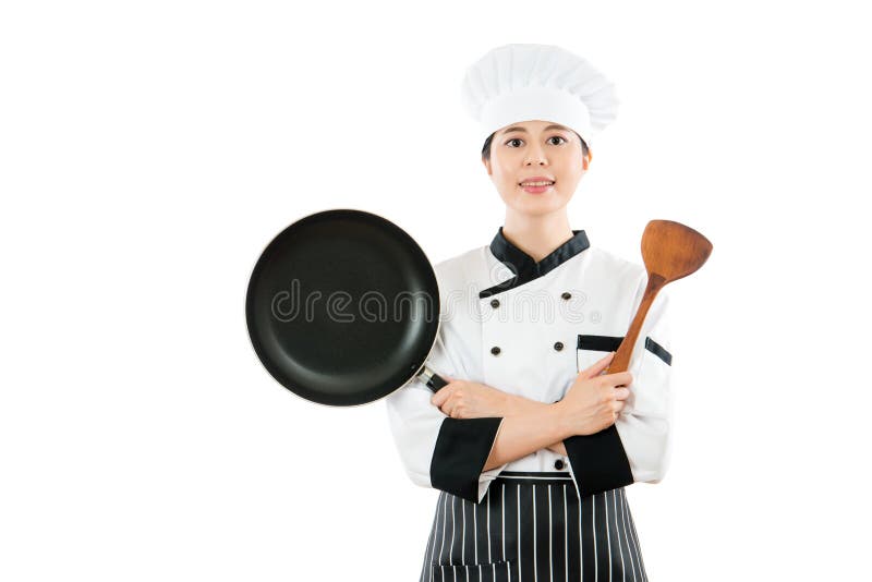 Professional Chef Showing Pan and Wooden Spatula Stock Image - Image of ...