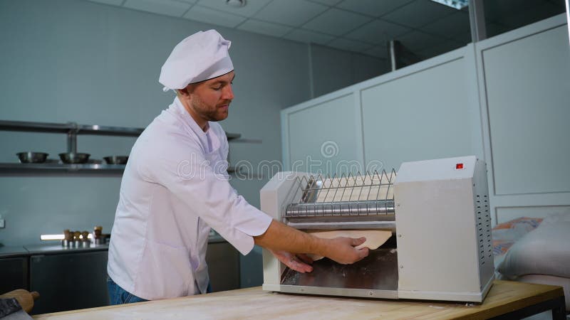 Chef Using Dough Sheeter in Kitchen Stock Video - Video of preparation ...
