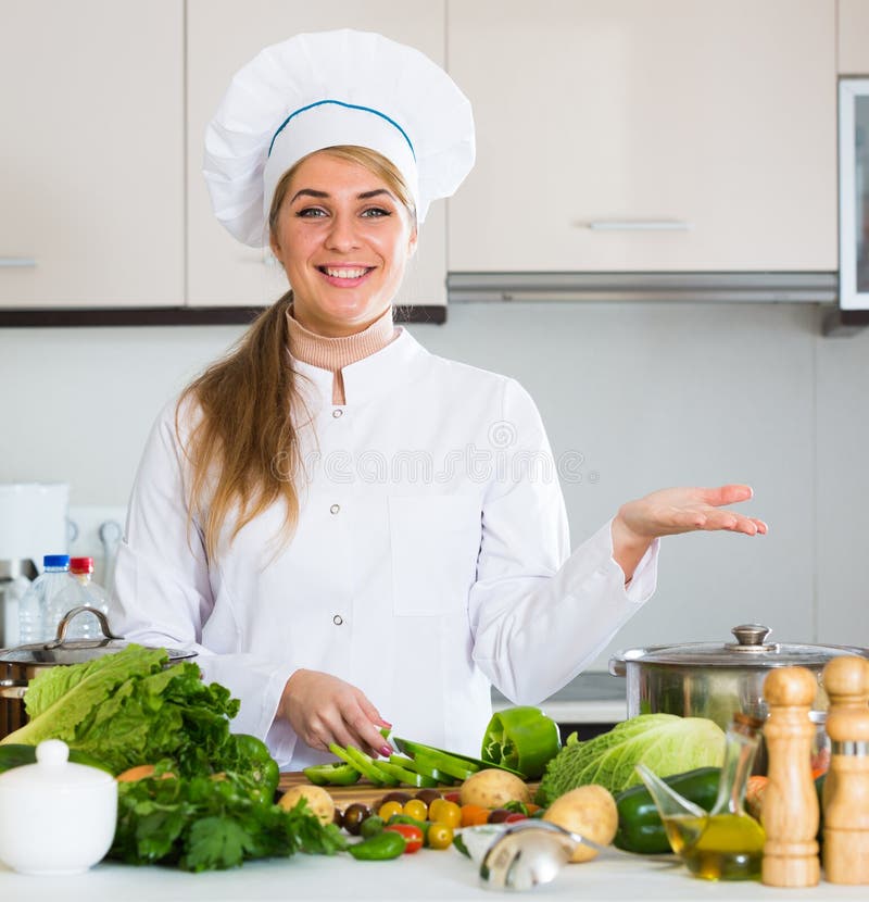 Professional Chef with Vegetables at Kitchen Table Stock Image - Image ...
