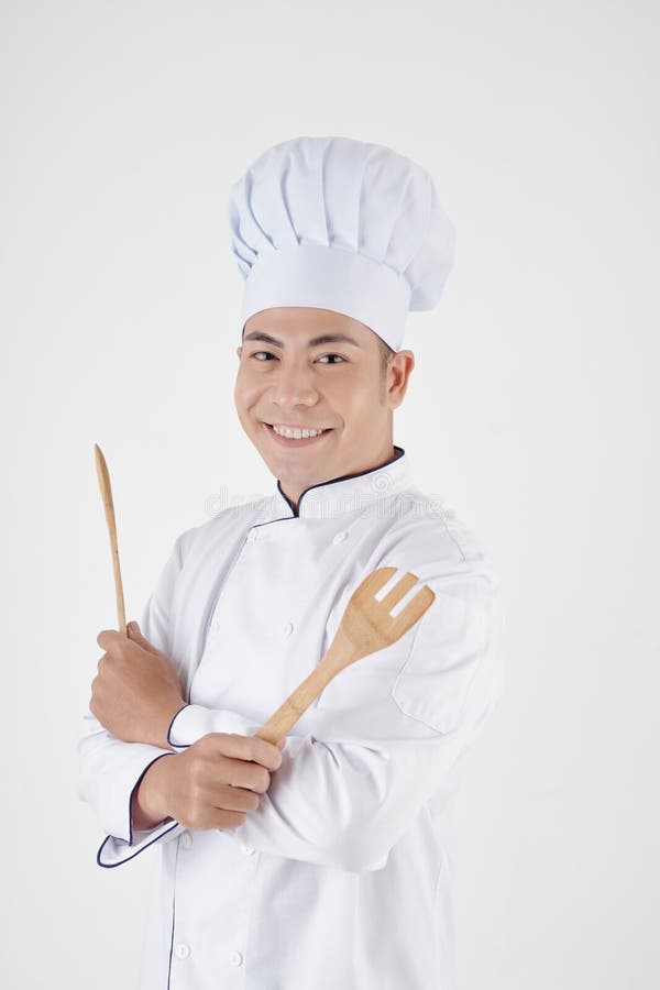 Professional Chef with Wooden Tools Stock Photo - Image of spatula ...