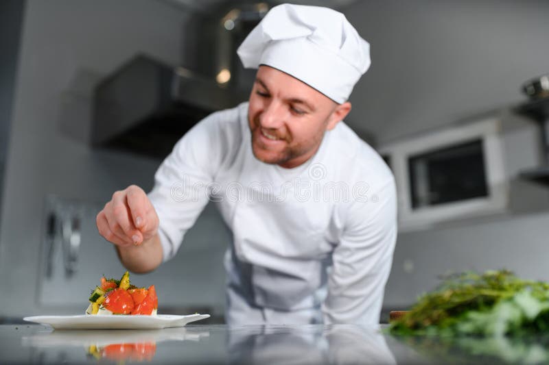 Professional Chef Working in a Famous Restaurant Kitchen Stock Image ...