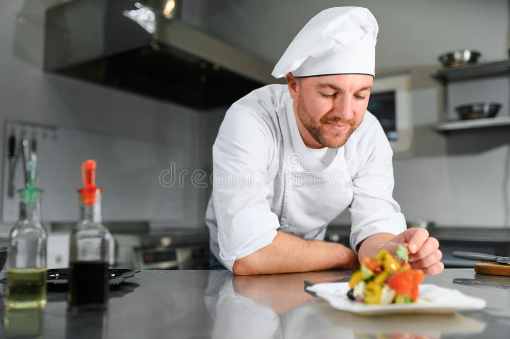 Professional Chef Working in a Famous Restaurant Kitchen Stock Image ...