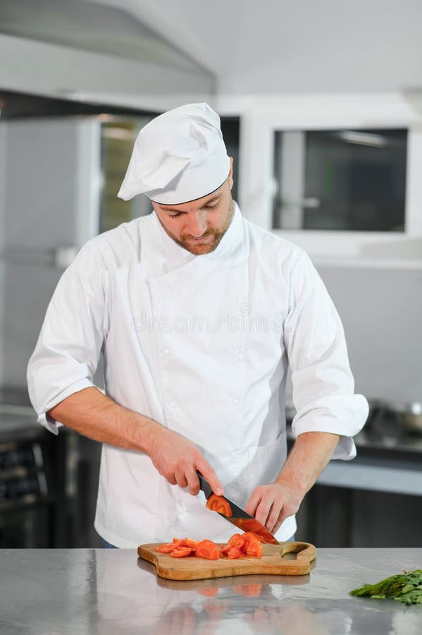 Professional Chef Working in a Famous Restaurant Kitchen Stock Image ...
