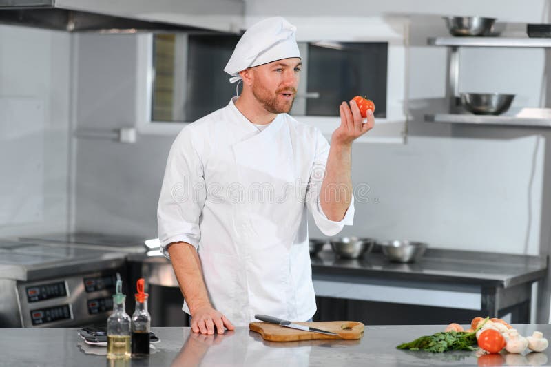 Professional Chef Working in a Famous Restaurant Kitchen Stock Photo ...