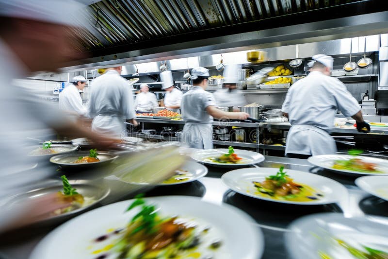 Professional Chefs Working in a Busy Restaurant Kitchen. Resplendent ...