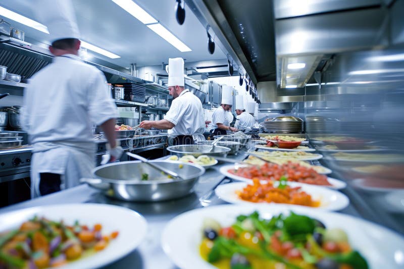 Professional Chefs Working in a Busy Restaurant Kitchen. Resplendent ...