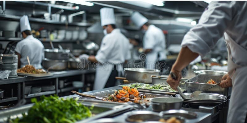 Professional Chefs Working in a Busy Restaurant Kitchen. Resplendent ...