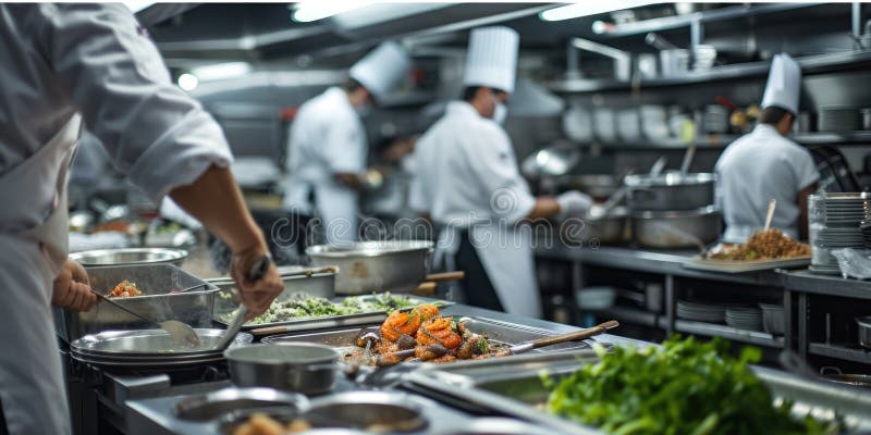 Professional Chefs Working in a Busy Restaurant Kitchen. Resplendent ...