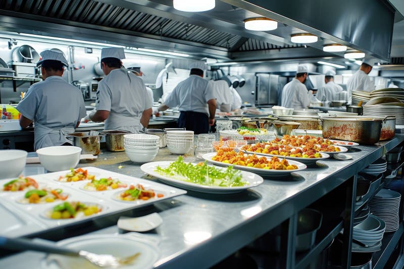 Professional Chefs Working in a Busy Restaurant Kitchen. Resplendent ...