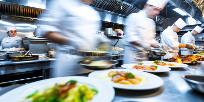 Professional Chefs Working in a Busy Restaurant Kitchen. Resplendent ...