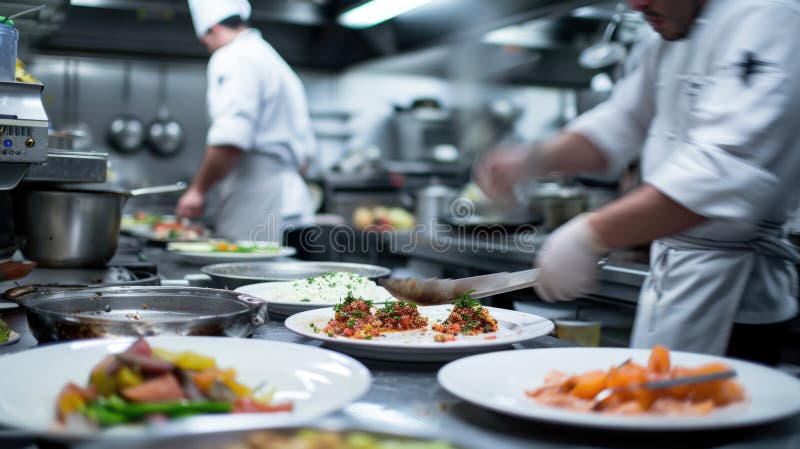 Professional Chefs Working in a Busy Restaurant Kitchen. Resplendent ...