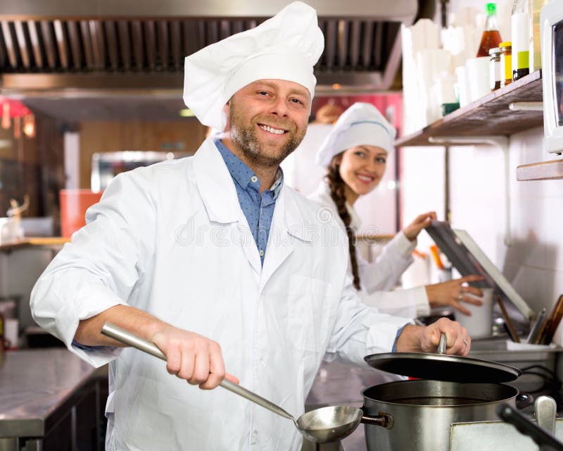Professional Chefs Working at Take-away Stock Photo - Image of kitchen ...