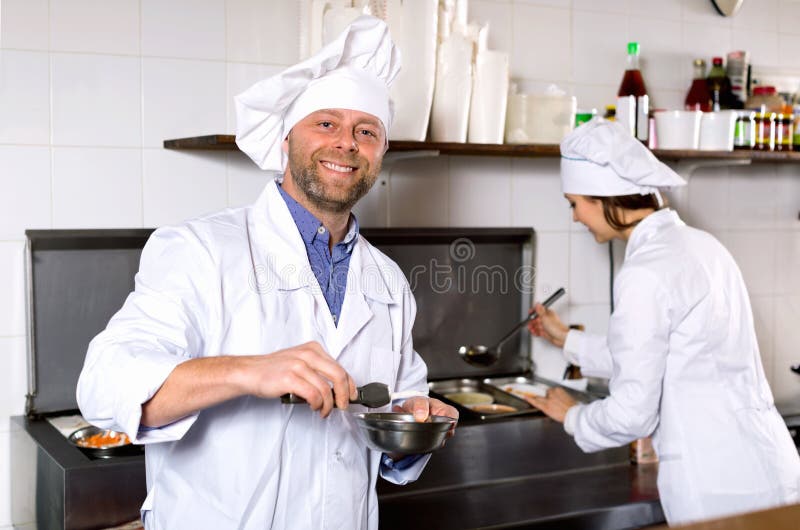 Professional Chefs Working at Take-away Stock Image - Image of ...