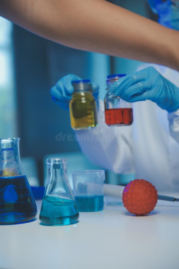 Professional Chemist Woman Laboratory Using Scientific Microscope for ...