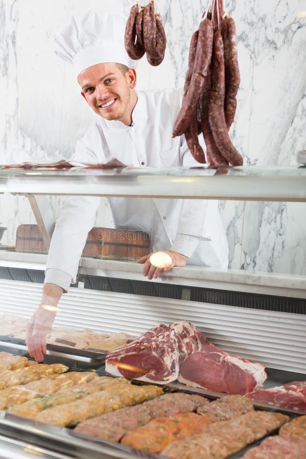 Professional Chief Cooking Fresh Meat Stock Image - Image of ground ...