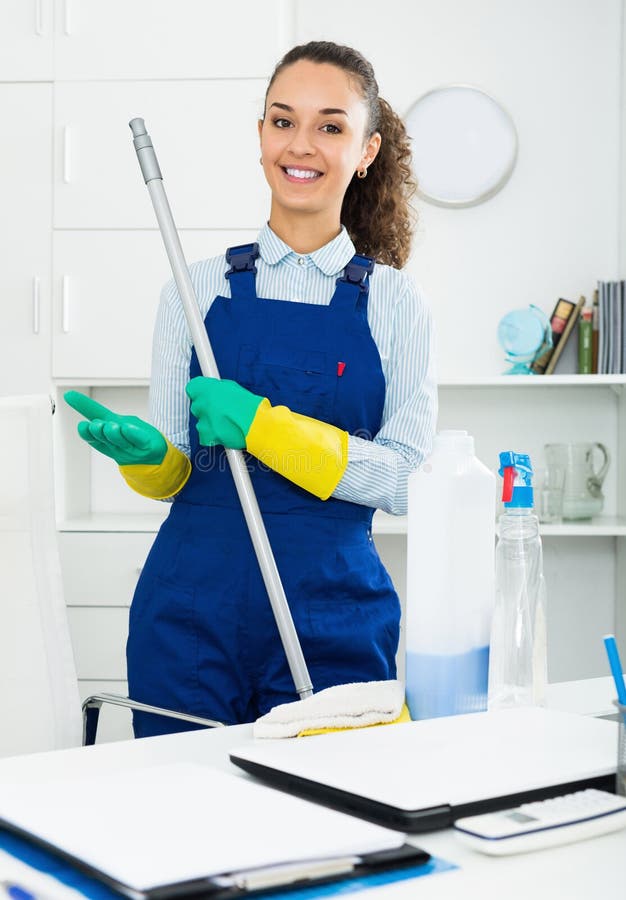 Professional Cleaner Doing Clean-up in Modern Office Stock Image ...