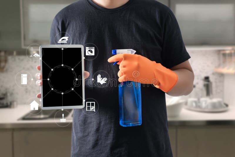 Professional Cleaner Shows Shows the Cleaning Logo Stock Image - Image ...