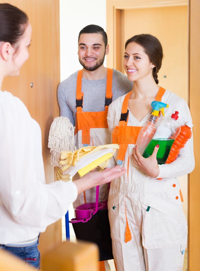 Professional Cleaners with Equipment Stock Photo - Image of chores ...