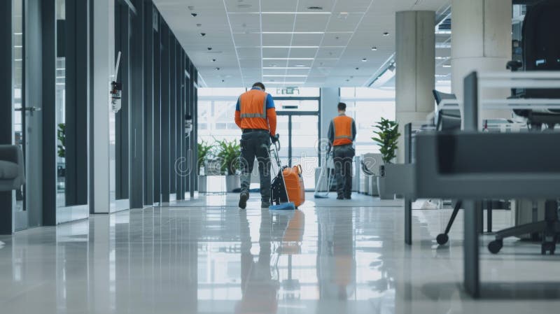 Professional Cleaners Working Together in an Empty Office Stock Photo ...