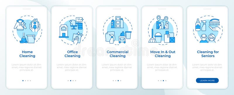 Professional Cleaning Blue Onboarding Mobile App Screen Stock Vector ...