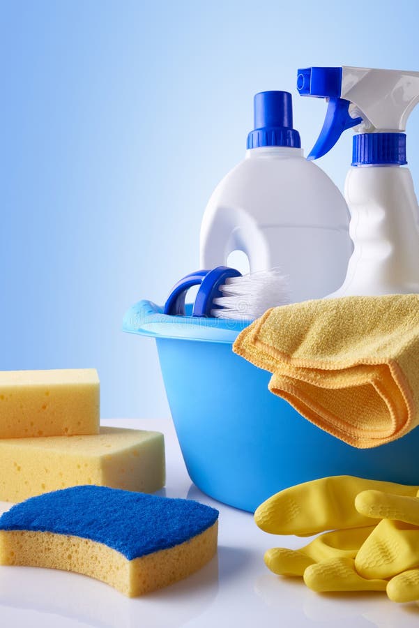 Professional Cleaning Equipment on White Table Overview Stock Image ...