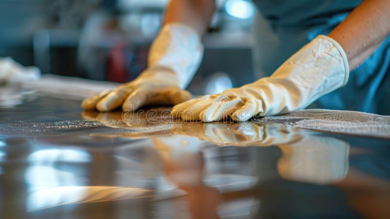 Professional Cleaning Service Worker Wiping Down Surface Stock ...