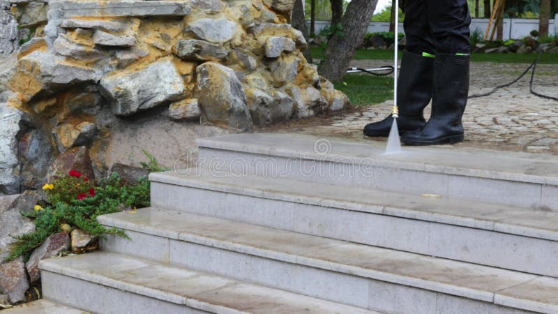 Professional Cleaning Stone Steps Stock Video - Video of property ...